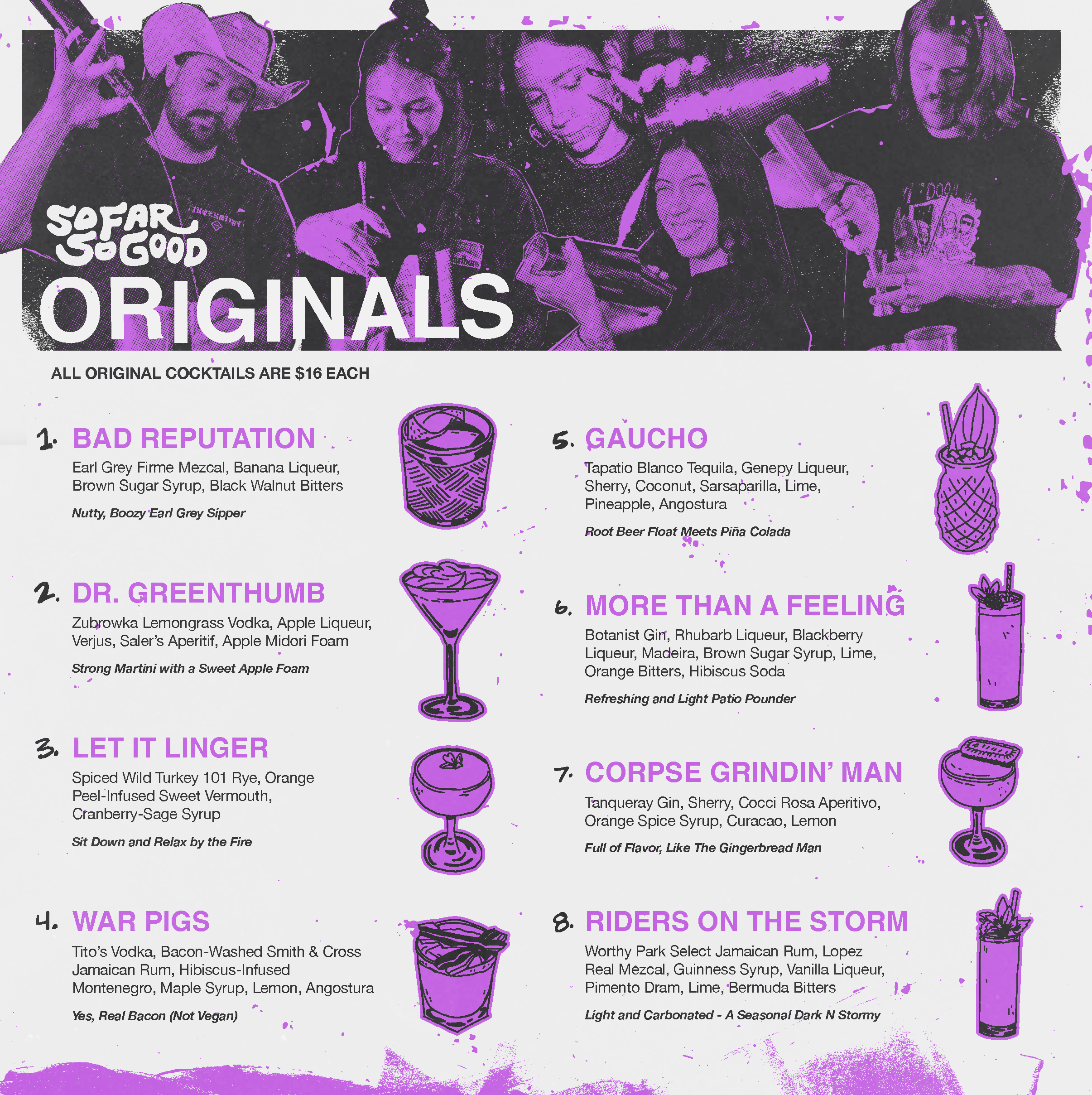 Menu | So Far So Good - Phoenix's Edgy Cocktail Bar Experience